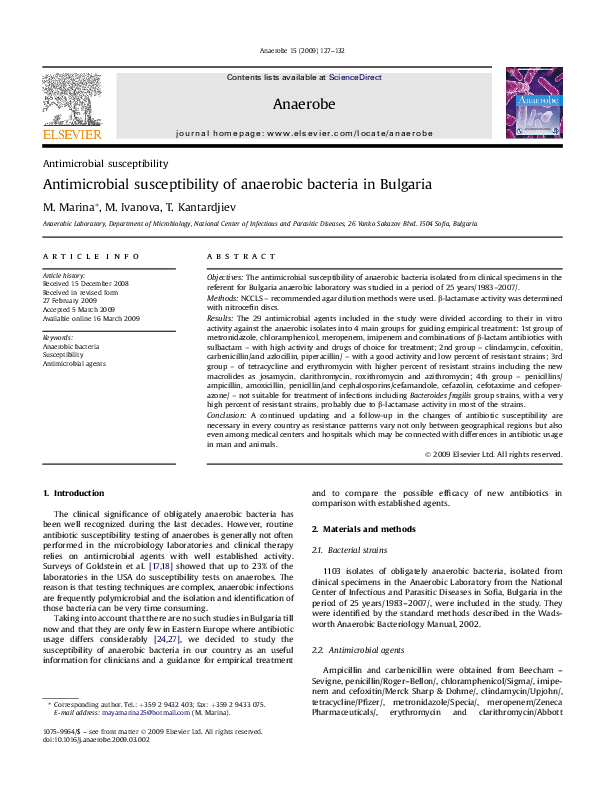 (PDF) Antimicrobial susceptibility of anaerobic bacteria in Bulgaria