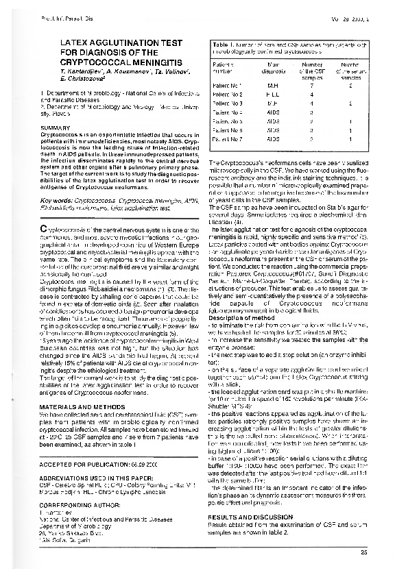 (PDF) Latex agglutination test for diagnosis of the cryptococcal meningitis