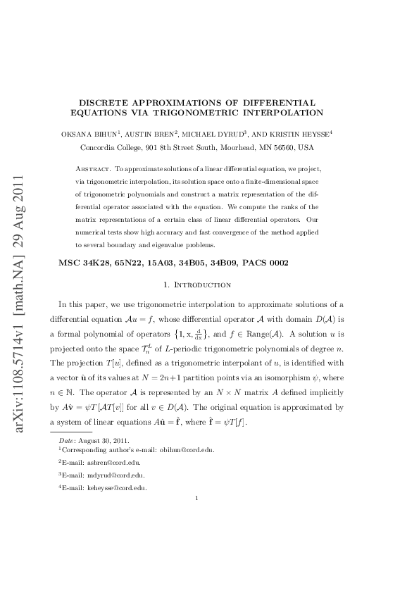 (PDF) Discrete approximations of differential equations via ...