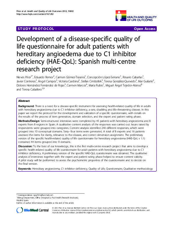 (PDF) Development of a disease-specific quality of life questionnaire for adult patients with ...