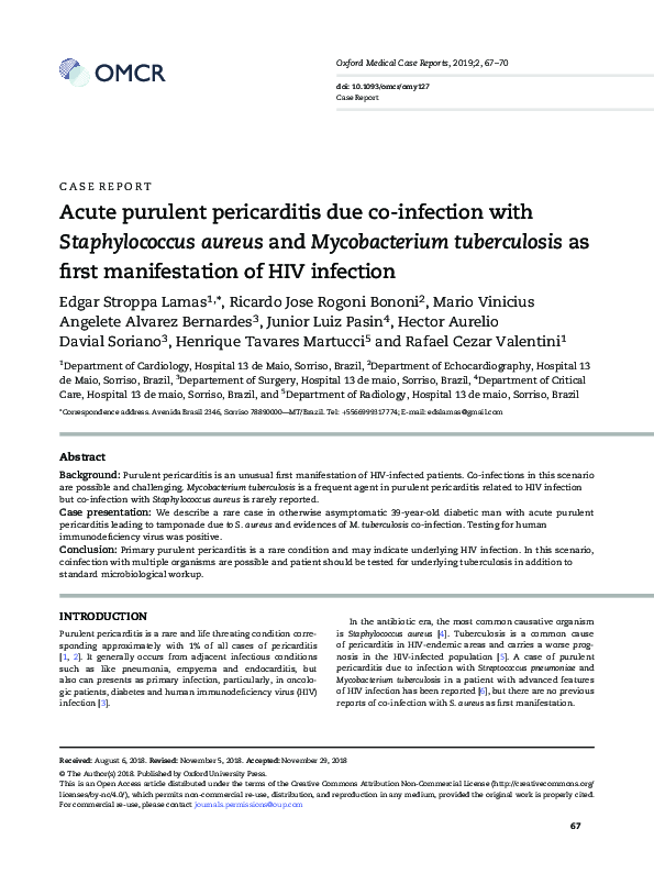 (PDF) Acute purulent pericarditis due co-infection with Staphylococcus ...