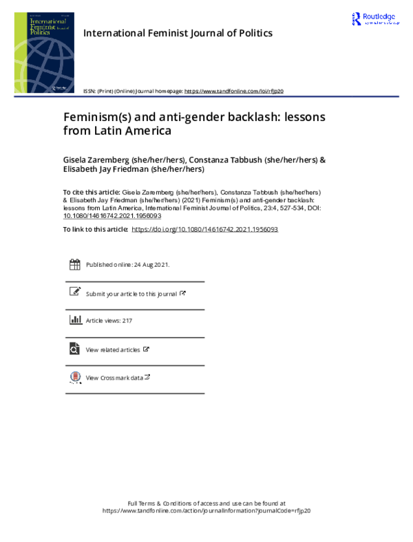 (PDF) Feminism(s) and anti-gender backlash lessons from Latin America