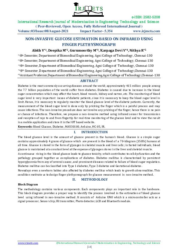 Pdf Non Invasive Glucose Estimation Based On Infrared Using Finger