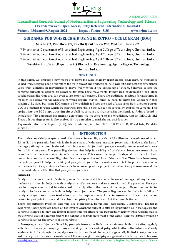 Pdf Guidance For Wheelchair Using Electro Oculogram Eog 