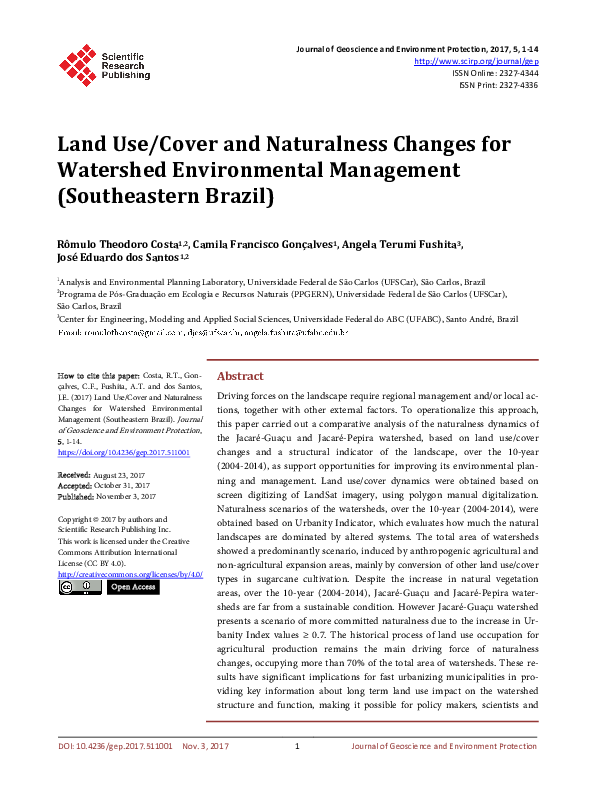 (PDF) Land Use/Cover and Naturalness Changes for Watershed ...