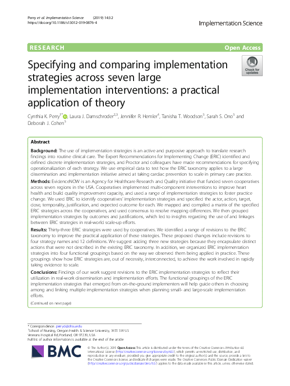 Pdf Specifying And Comparing Implementation Strategies Across Seven