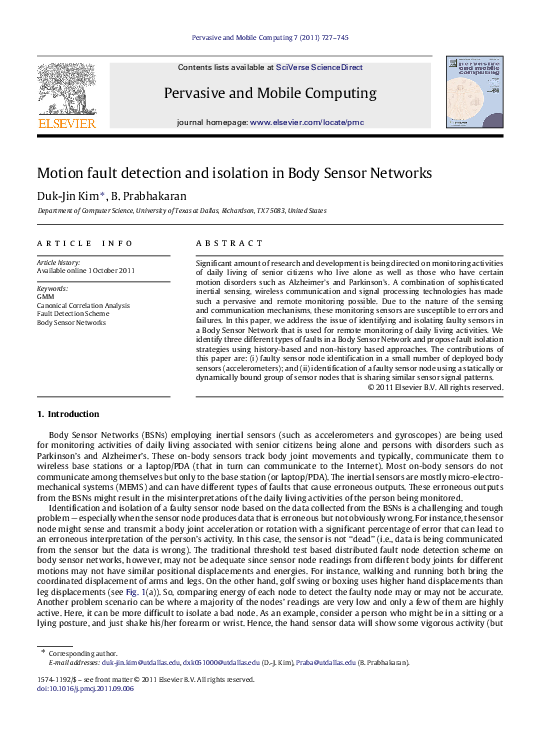 (PDF) Motion fault detection and isolation in Body Sensor Networks