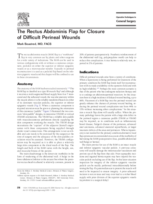 (PDF) The Rectus Abdominis Flap for Closure of Difficult Perineal Wounds