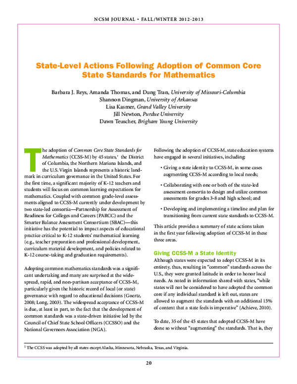 (PDF) Common Core State Standards: What follows state adoption?