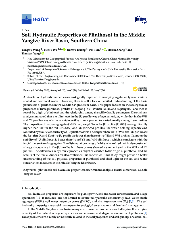 (PDF) Soil Hydraulic Properties of Plinthosol in the Middle Yangtze ...