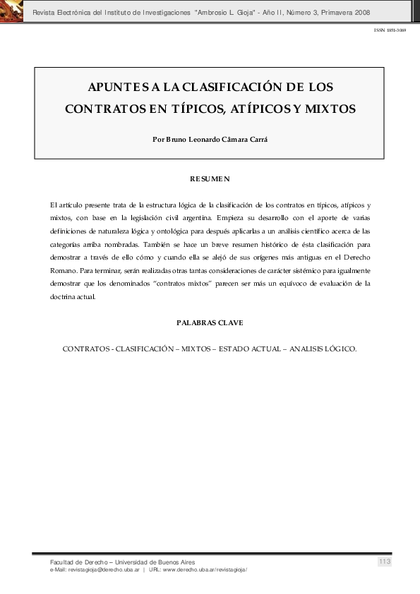 (PDF) Apuntes a La Clasificación De Los Contratos en Típicos, Atípicos ...