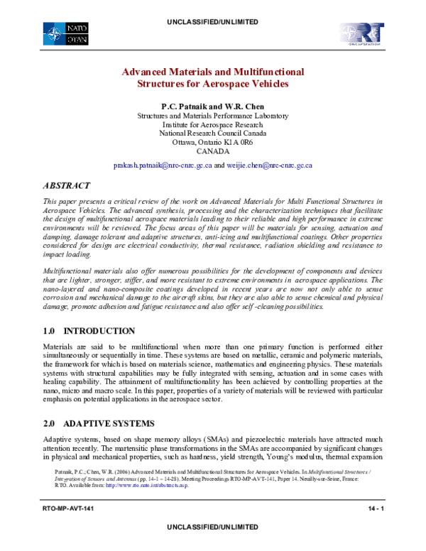 (PDF) Advanced Materials and Multifunctional Structures for Aerospace ...