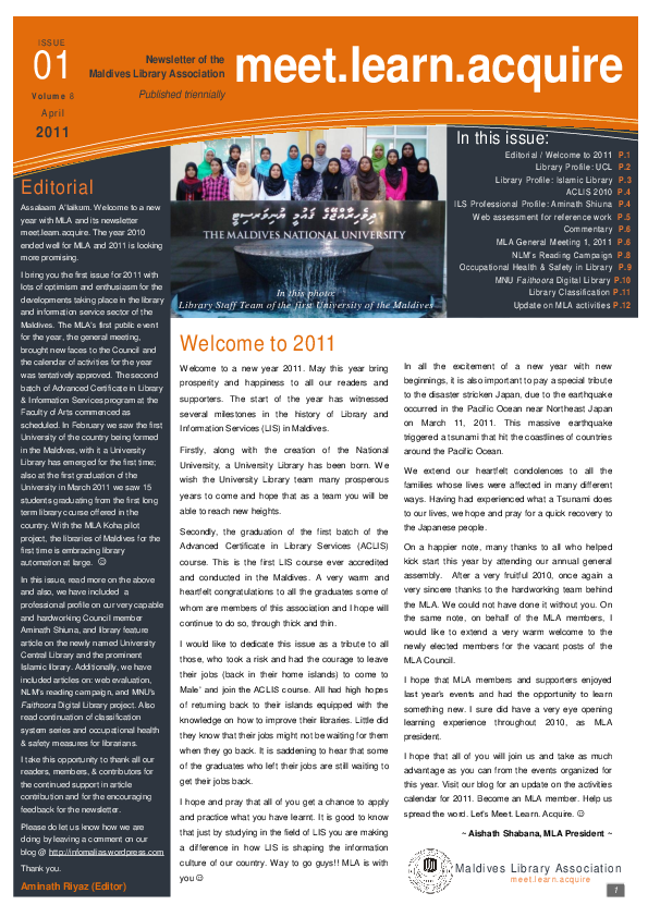 (PDF) MLA Newsletter, 2011, Issue 01