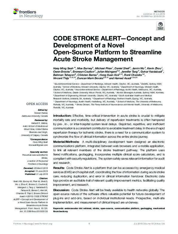 (PDF) CODE STROKE ALERT—Concept and Development of a Novel Open-Source ...
