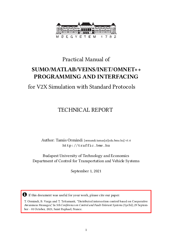 (PDF) Manual of Sumo/Matlab/Veins/INET/OMNeT++ Programming and interfacing