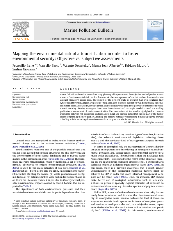 (PDF) Mapping the Environmental Risk of a Tourist Harbor In Order to ...