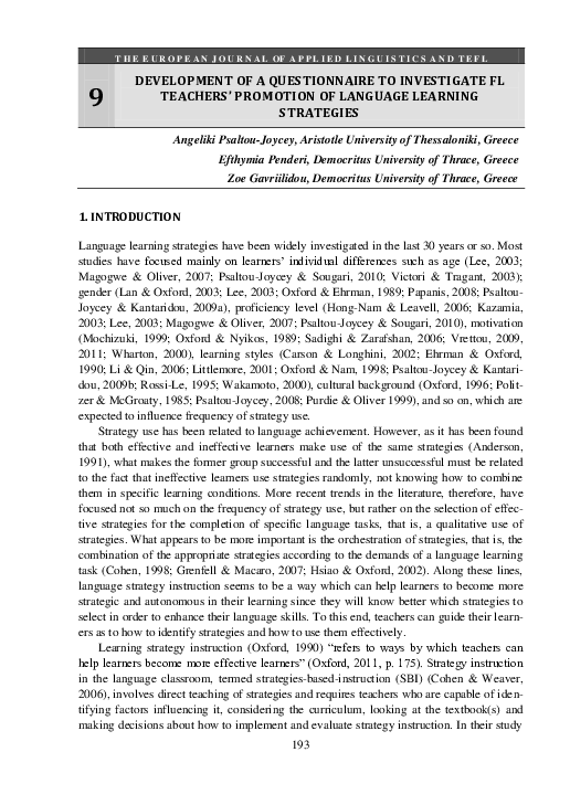 (PDF) DEVELOPMENT OF A QUESTIONNAIRE TO INVESTIGATE FL TEACHERS ...