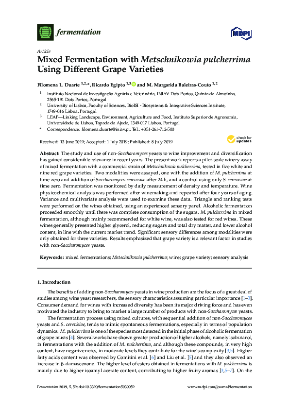 (PDF) Mixed Fermentation with Metschnikowia pulcherrima Using Different ...