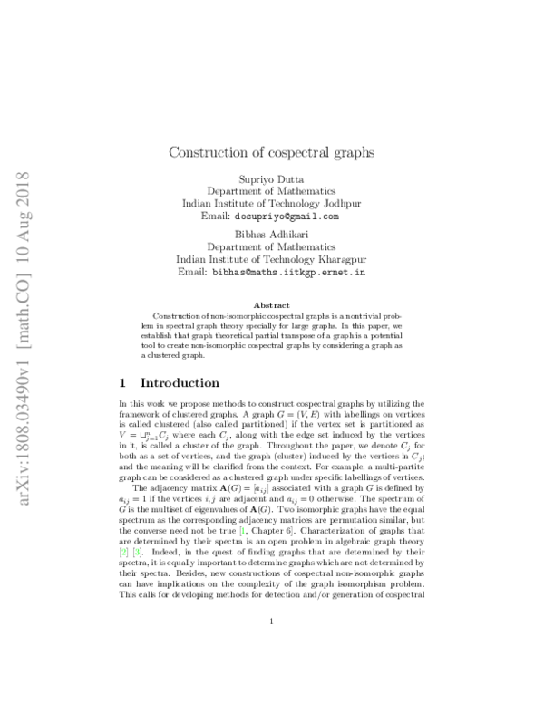 (PDF) Construction of cospectral graphs