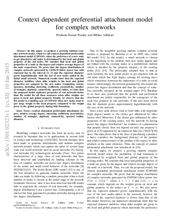 (PDF) Context dependent preferential attachment model for complex networks