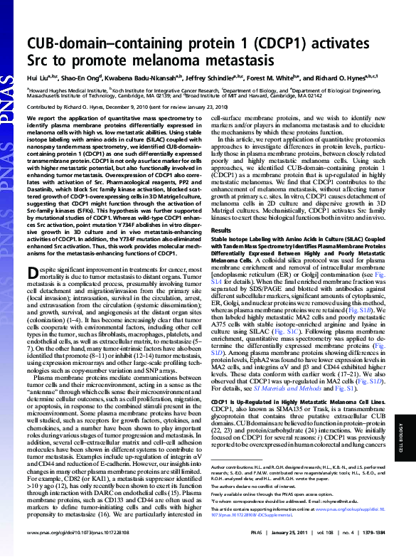 (PDF) CUB-domain–containing protein 1 (CDCP1) activates Src to promote ...