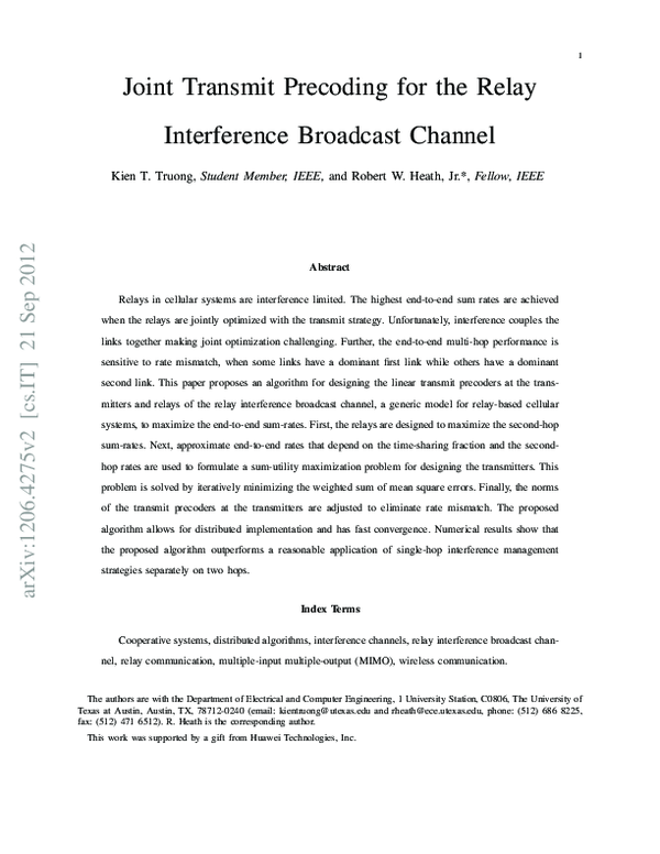 (PDF) Joint Transmit Precoding for the Relay Interference Broadcast Channel