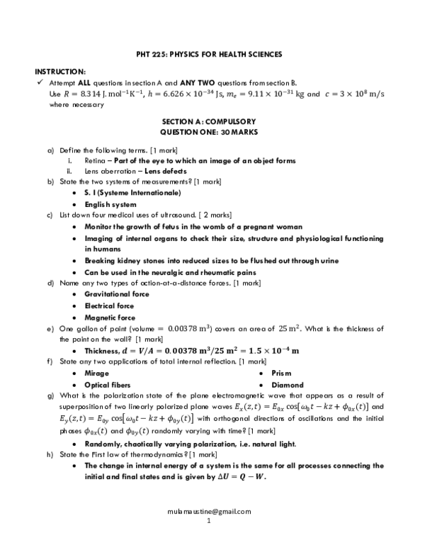 (PDF) PHYSICS FOR HEALTH SCIENCES (2) + MARKING GUIDE