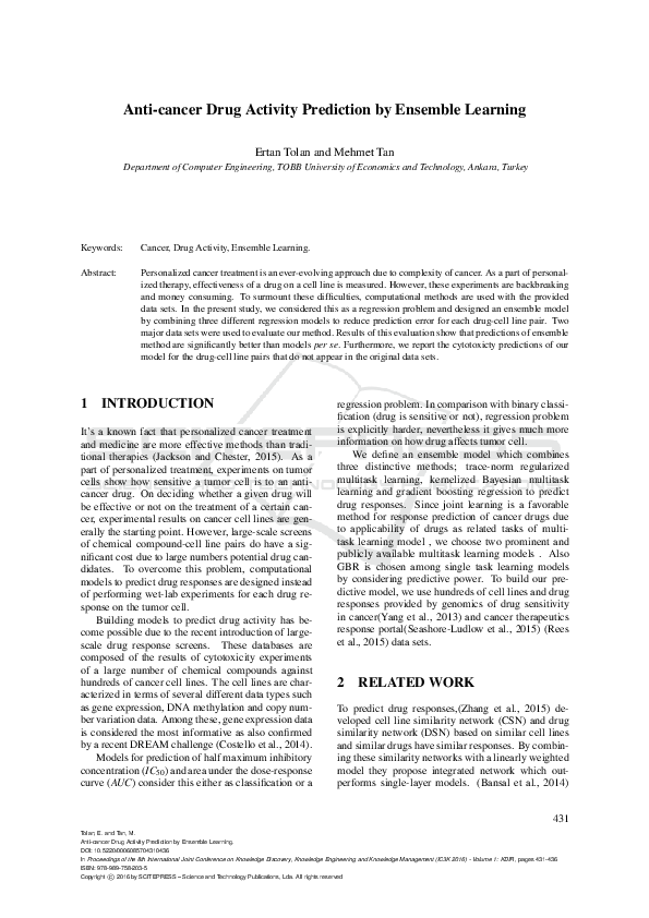 (PDF) Anti-cancer Drug Activity Prediction by Ensemble Learning