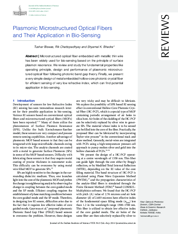 (PDF) Plasmonic Microstructured Optical Fibers and Their Application in Bio-Sensing