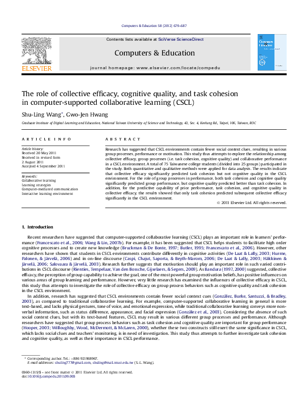 (PDF) The role of collective efficacy, cognitive quality, and task cohesion in computer ...