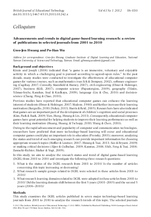 (PDF) Advancements and trends in digital game-based learning research ...