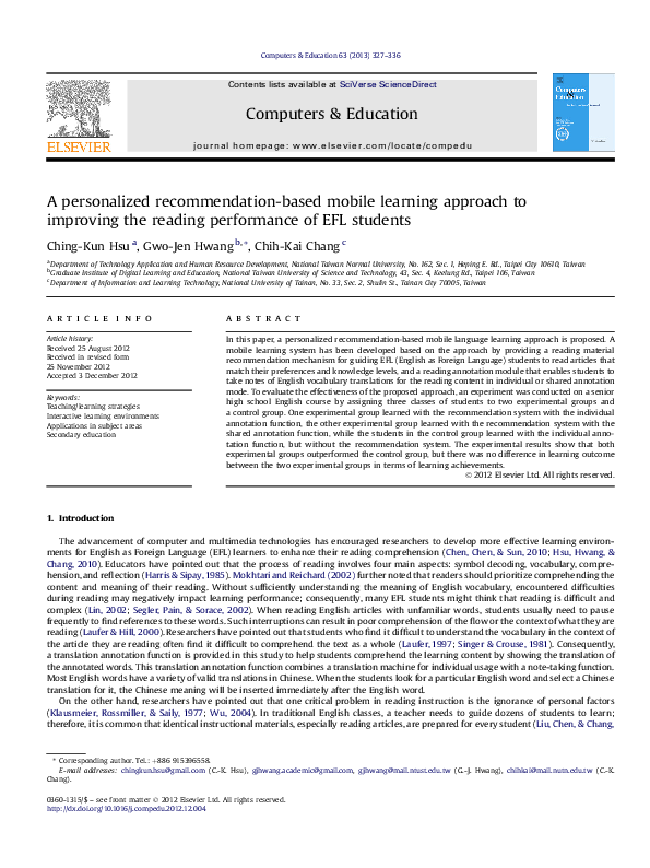 (PDF) A personalized recommendation-based mobile learning approach to ...