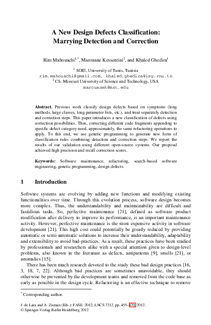 (PDF) A New Design Defects Classification: Marrying Detection and ...