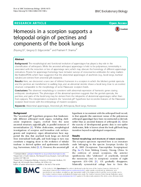 (PDF) Homeosis in a scorpion supports a telopodal origin of pectines ...