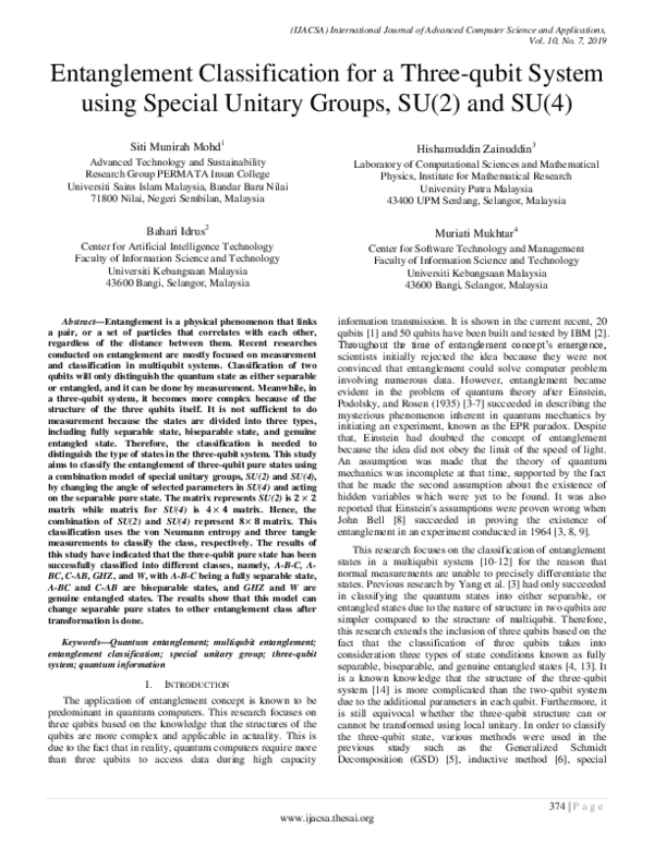 (PDF) Entanglement Classification for a Three-qubit System using ...