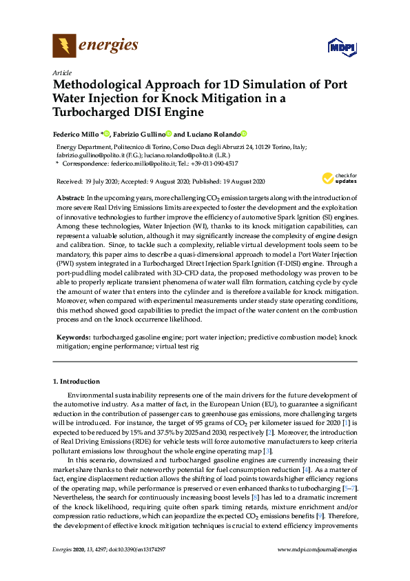 Pdf Methodological Approach For 1d Simulation Of Port Water Injection