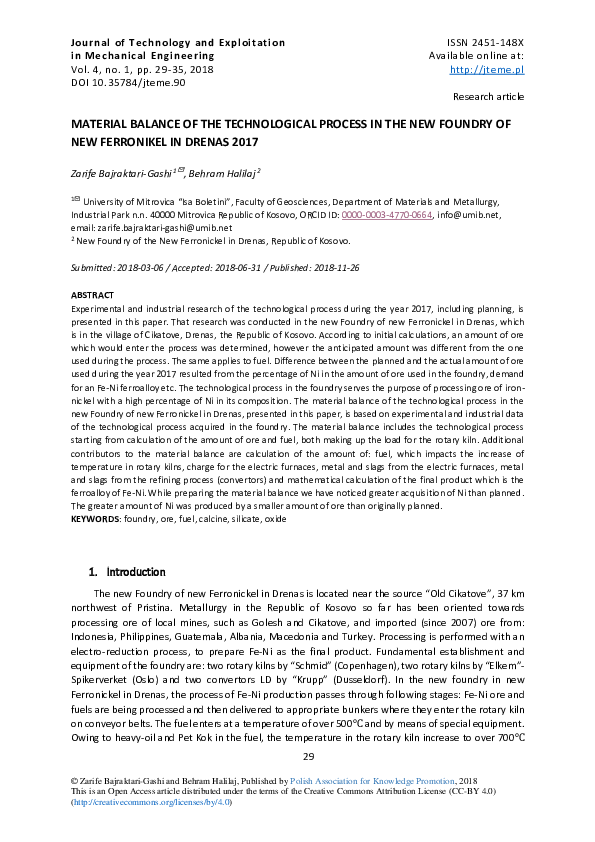 (PDF) Material Balance of the Technological Process in the New Foundry ...