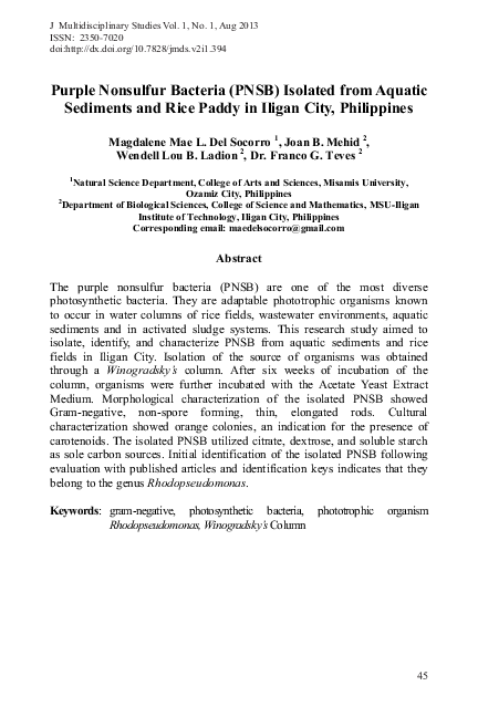 (PDF) Purple Nonsulfur Bacteria (PNSB) Isolated from Aquatic Sediments ...