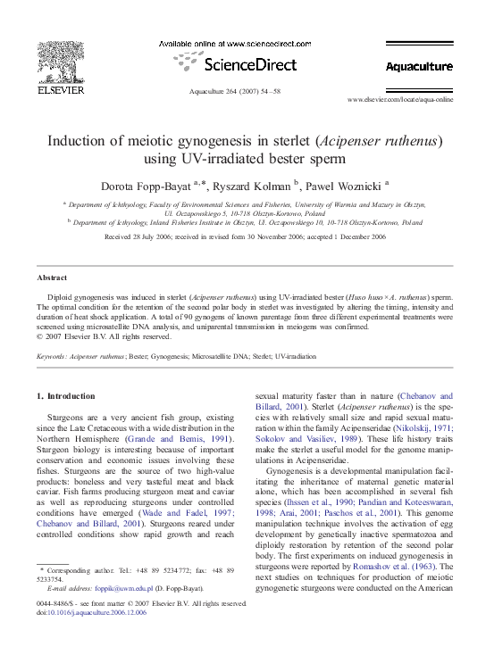 (PDF) Induction of meiotic gynogenesis in sterlet (Acipenser ruthenus ...