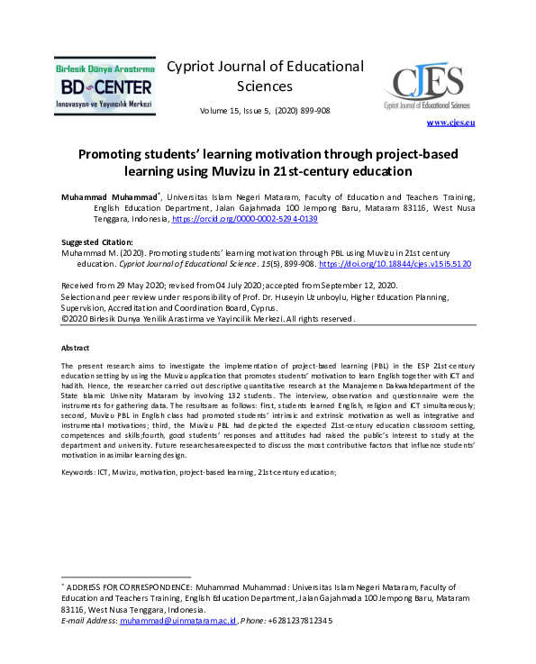 (PDF) Promoting students' learning motivation through project-based learning using Muvizu in ...