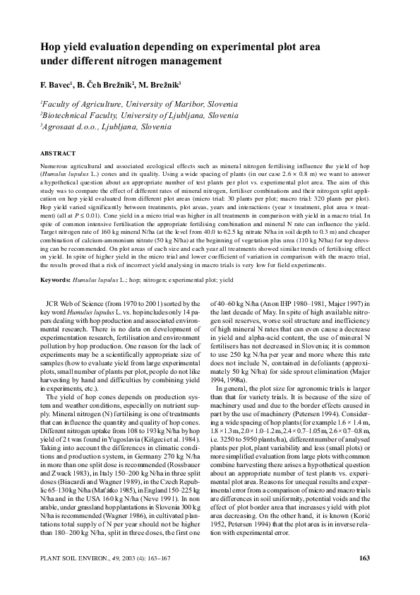 (PDF) Hop yield evaluation depending on experimental plot area under ...