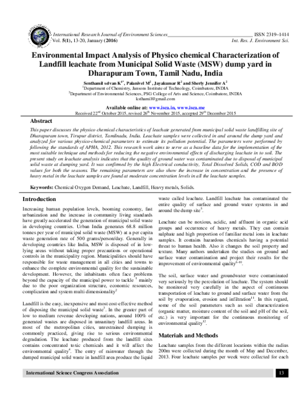 (PDF) Environmental Impact Analysis of Physico chemical ...