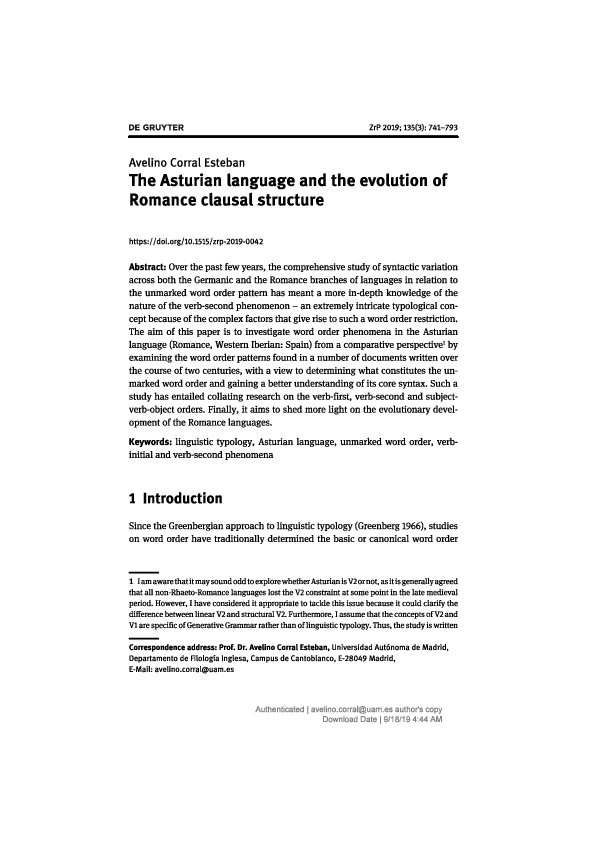 (PDF) The Asturian language and the evolution of Romance clausal structure.