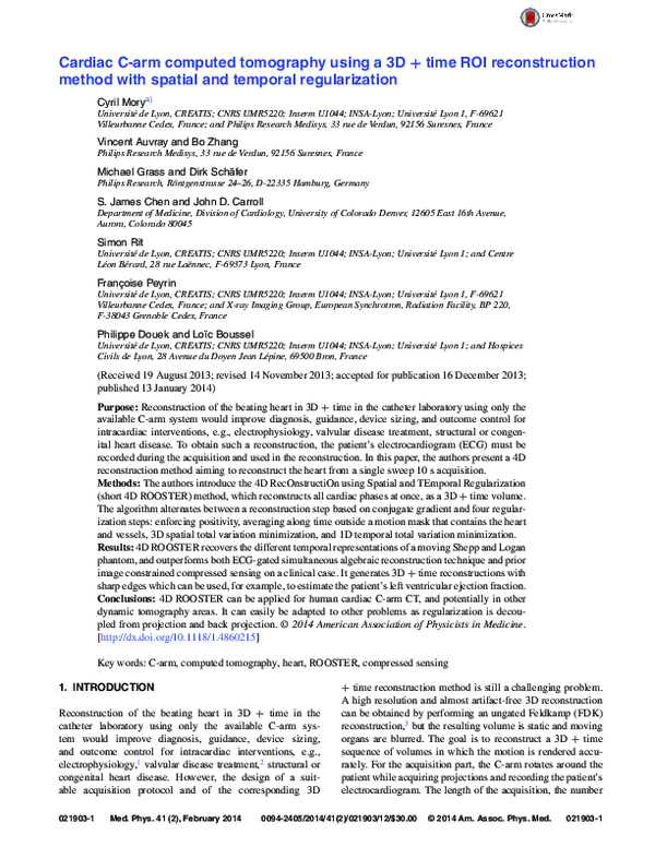 (PDF) Cardiac C-arm computed tomography using a 3D + time ROI reconstruction method with spatial ...