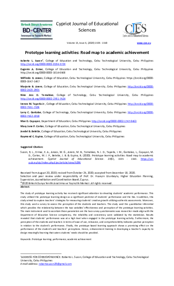 (PDF) Prototype learning activities: Road map to academic achievement
