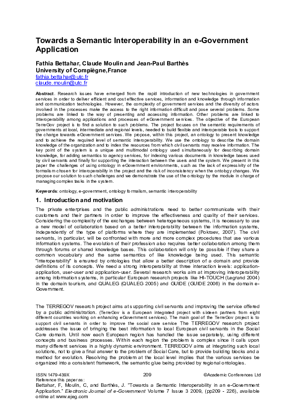 (PDF) Towards a Semantic Interoperability in an E-government Application | Jeanpaul Barthes ...