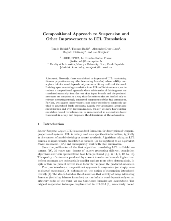 (PDF) Compositional Approach to Suspension and Other Improvements to LTL Translation