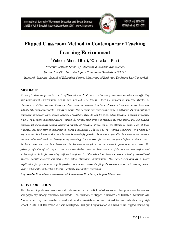 (PDF) Flipped Classroom Method in Contemporary Teaching Learning ...