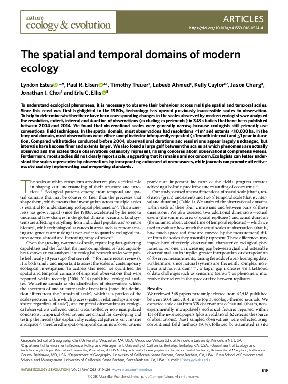(PDF) The spatial and temporal domains of modern ecology