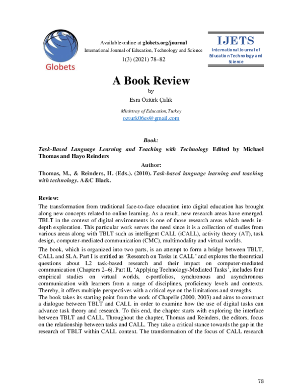 (PDF) Task based language teaching through technology : A Book Review